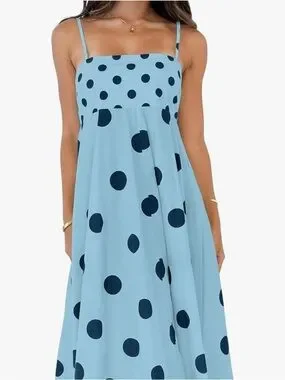 Amazon | Dresses | Amazon Light Blue Maxi Dress With Navy Polka Dots ...